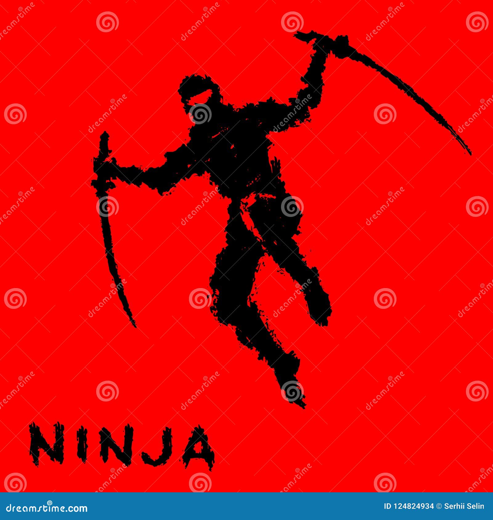 Ninja with Sword Attacks in a Jump. Vector Illustration Stock Vector ...