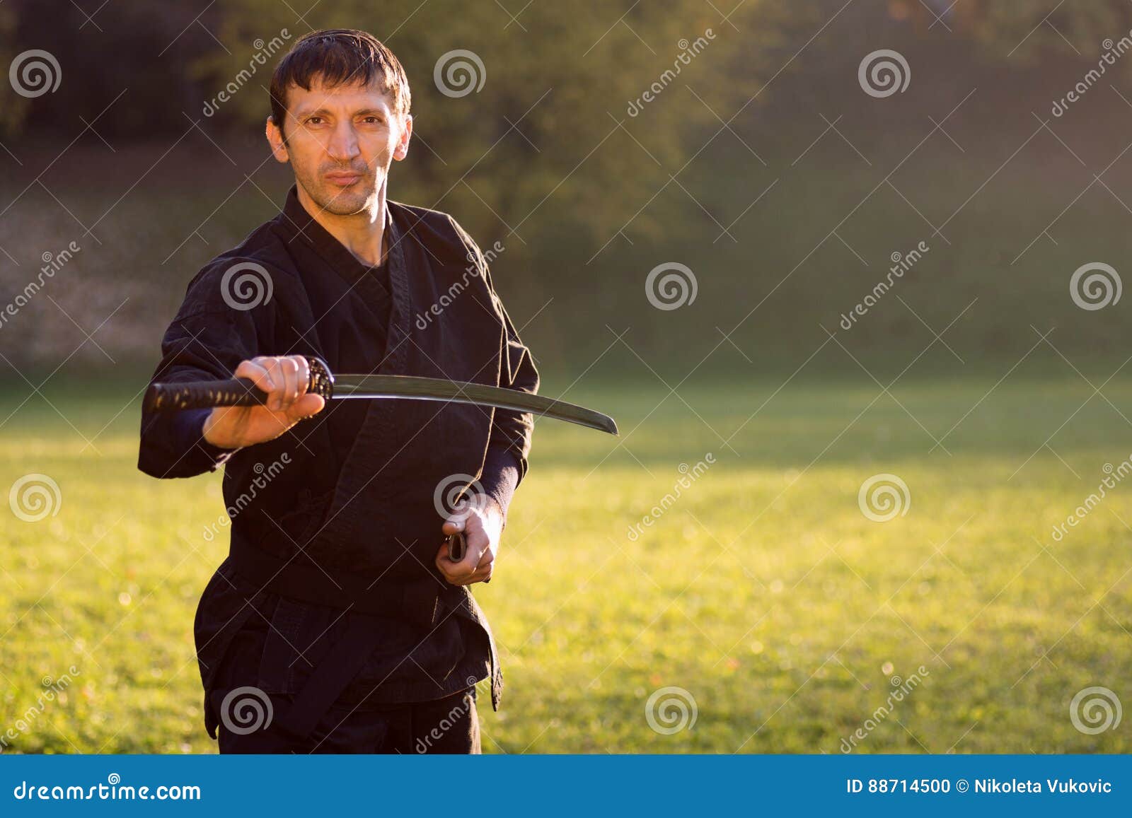 Ninja with sword stock photo. Image of background, practice - 88714500