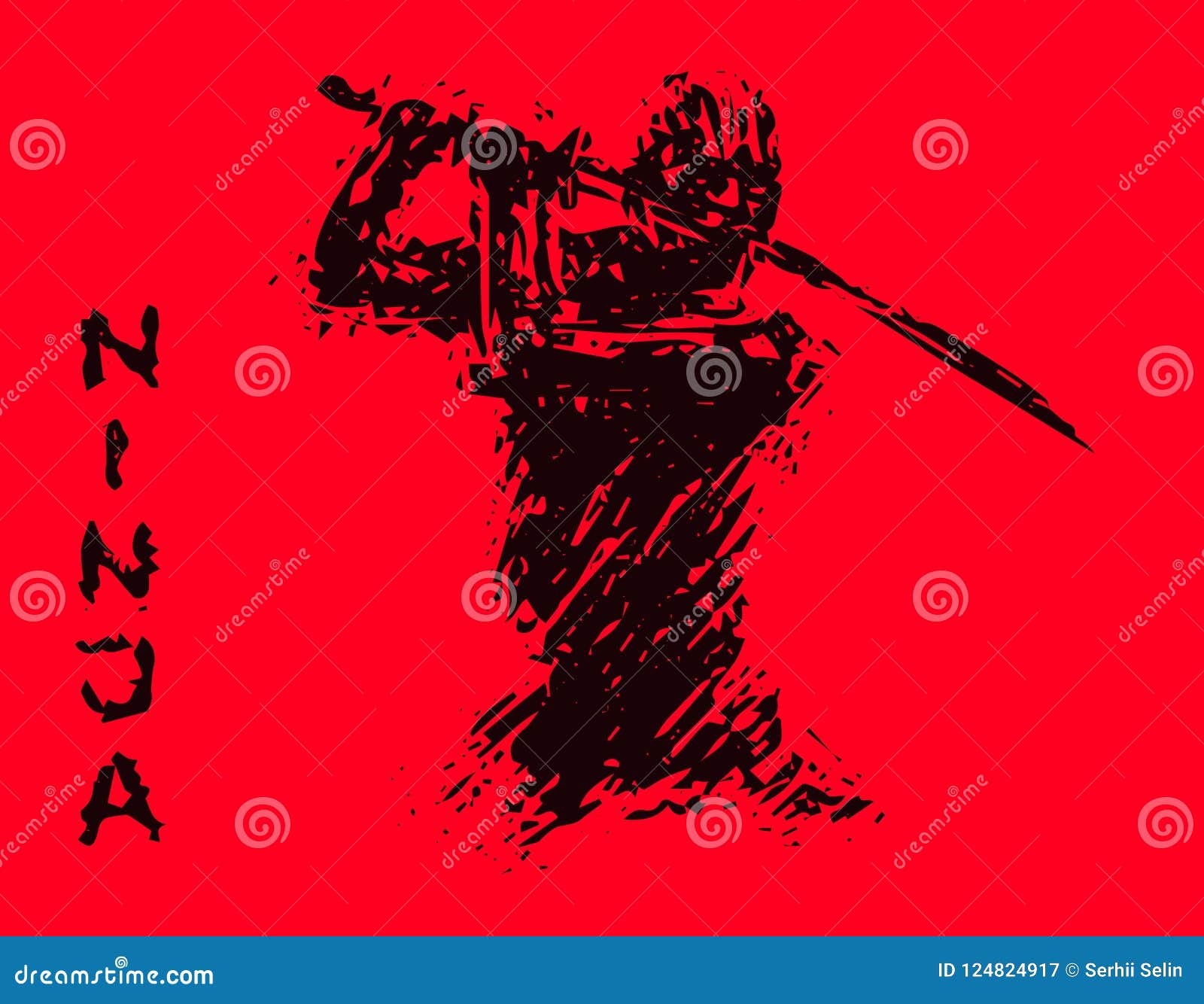 Ninja with Sword Preparing To Attack. Vector Illustration Stock Vector ...