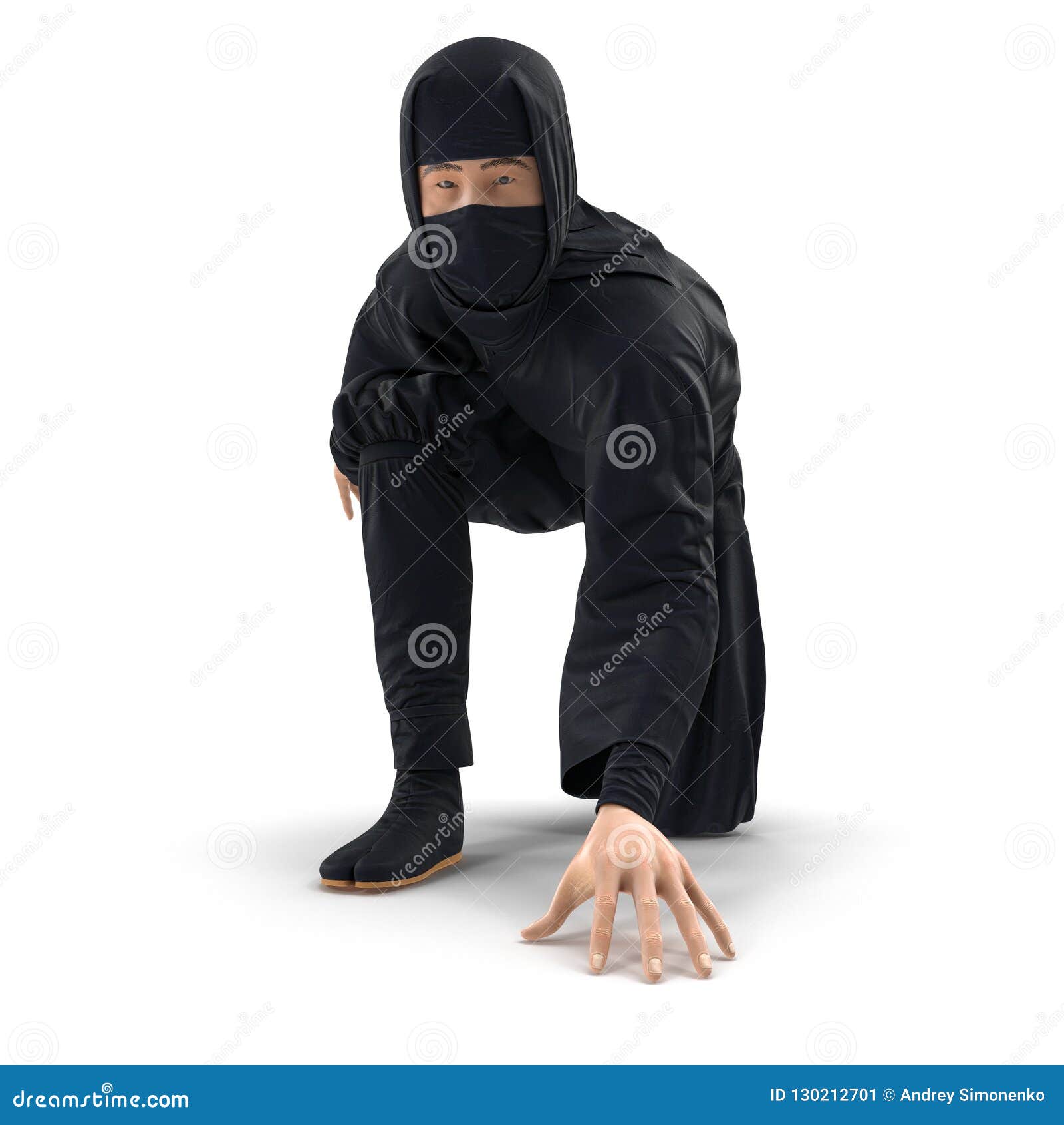 Ninja Taking Fighting Pose On White Background. 3D Illustration ...