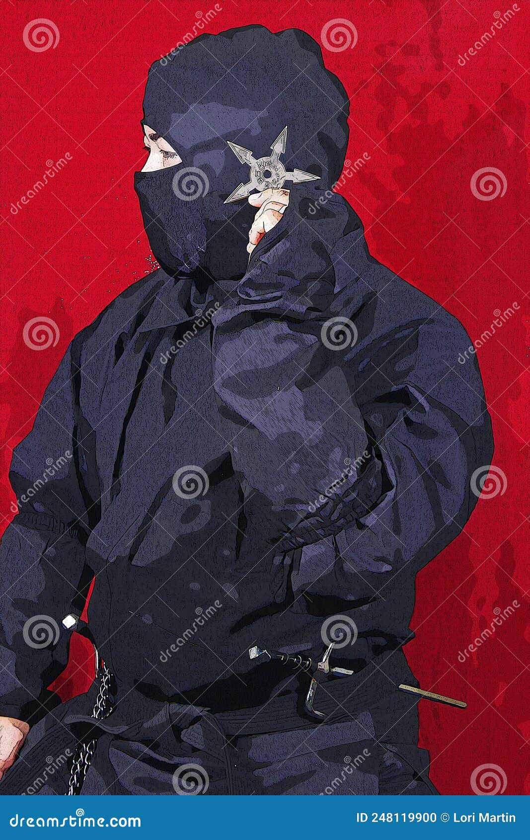 Ninja with Throwing Star Weapon and Red Background Stock Photo - Image ...