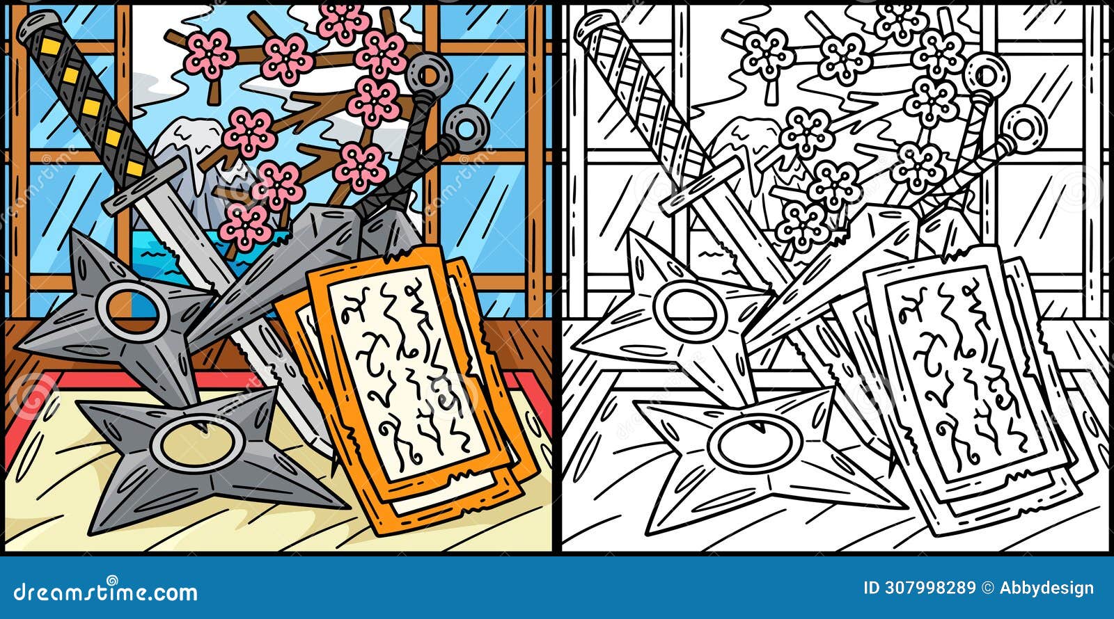 Ninjato And Kunai Isolated Coloring Page For Kids Vector Illustration ... Ninjato And Kunai Isolated Coloring Page For Kids Vector Illustration ...