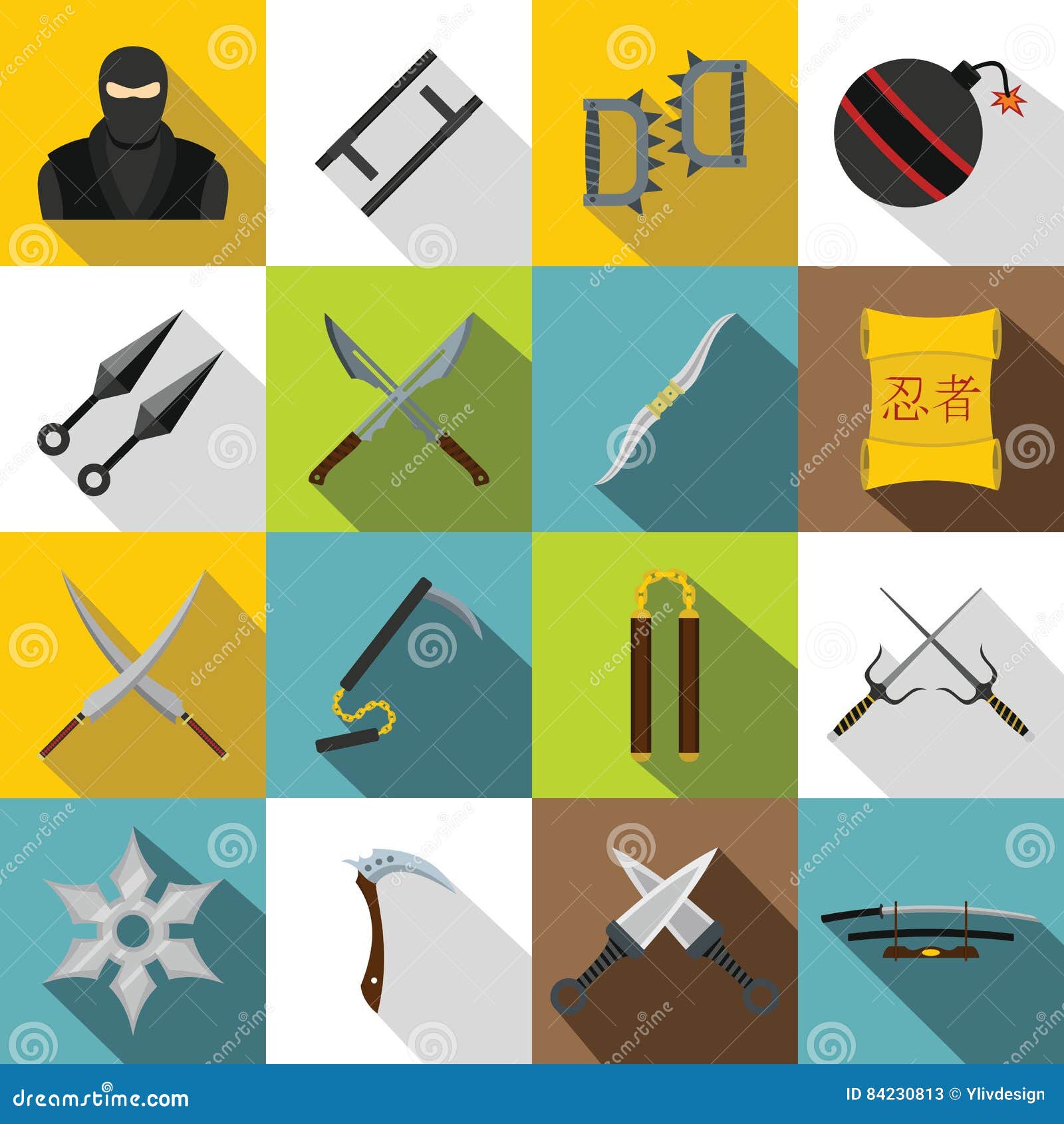 Ninja Tools Icons Set, Flat Style Stock Vector - Illustration of ...