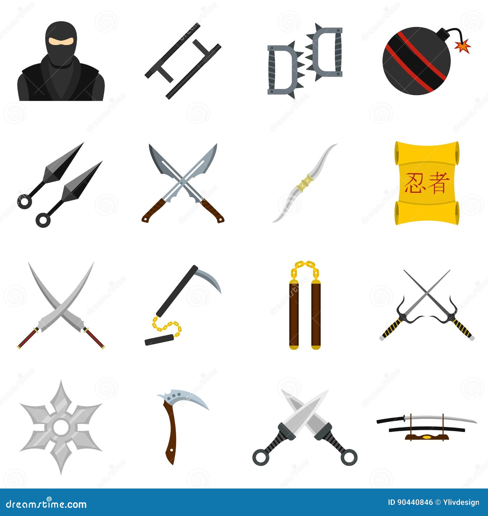 Ninja Tools Icons Set in Flat Style Stock Vector - Illustration of arms ...