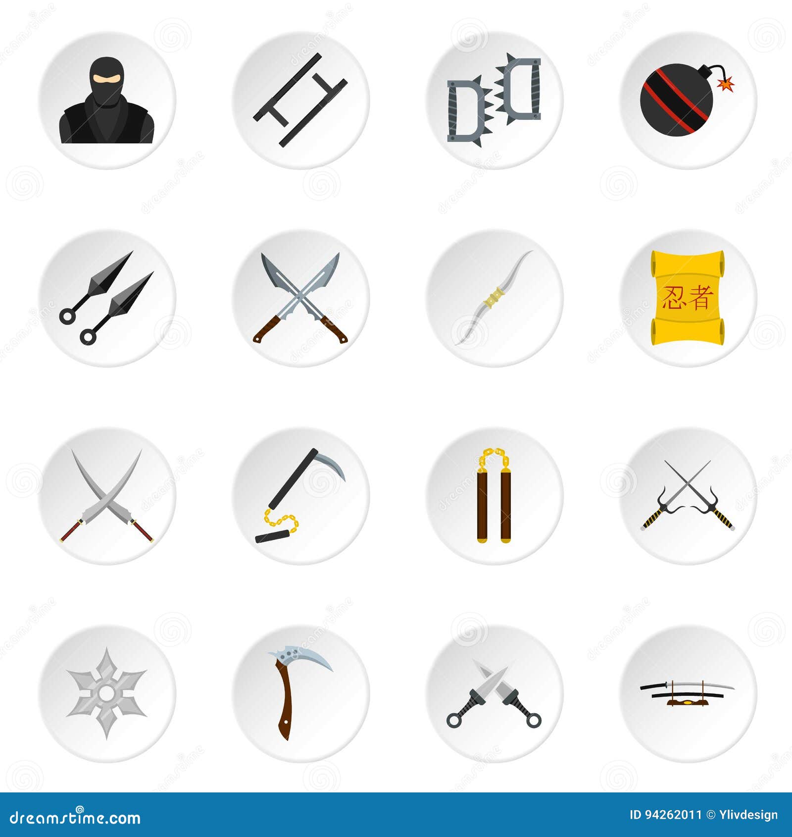 Ninja Tools Icons Set in Flat Style Stock Vector - Illustration of asia ...