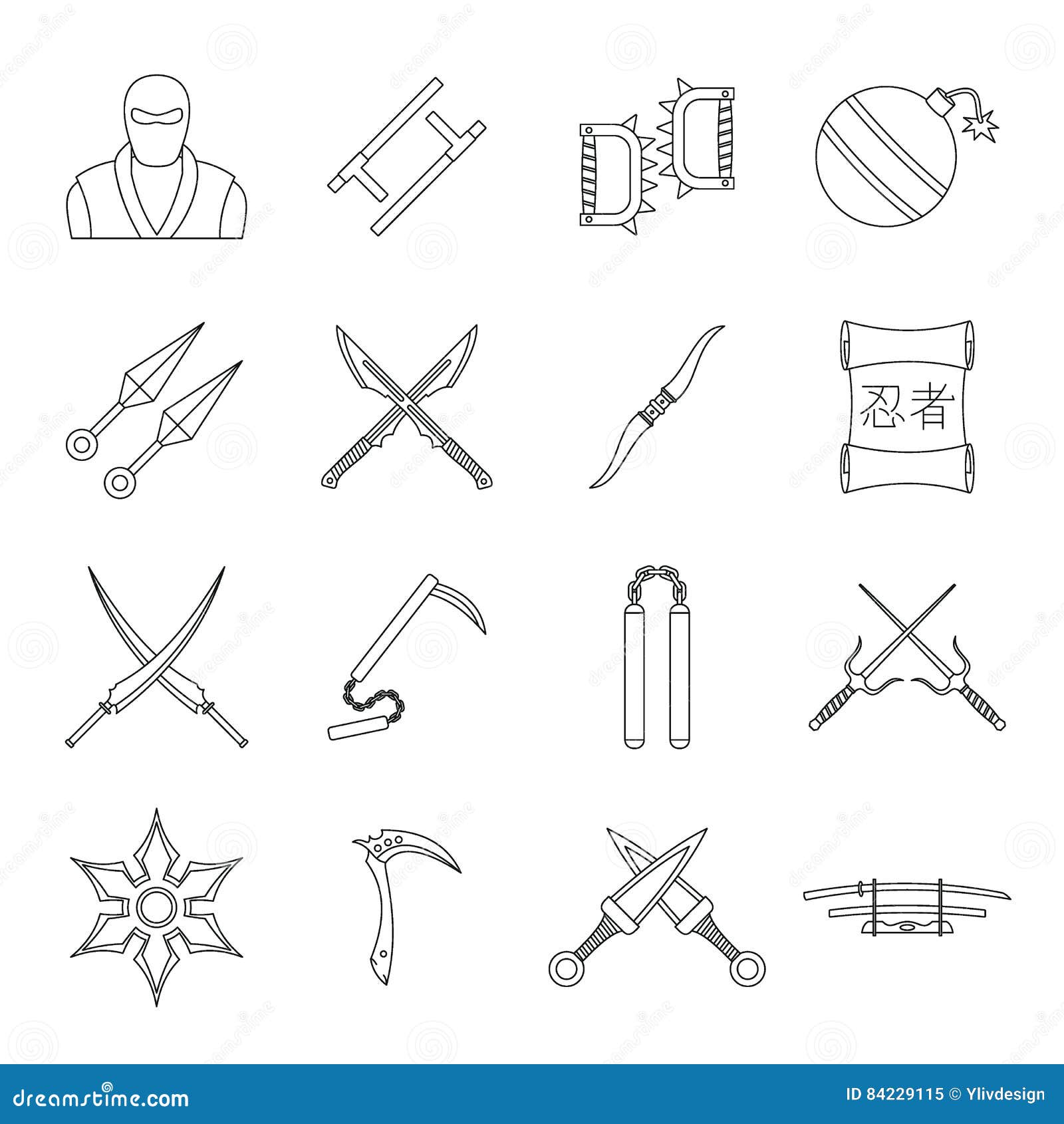 Ninja Tools Icons Set, Outline Style Stock Vector - Illustration of ...