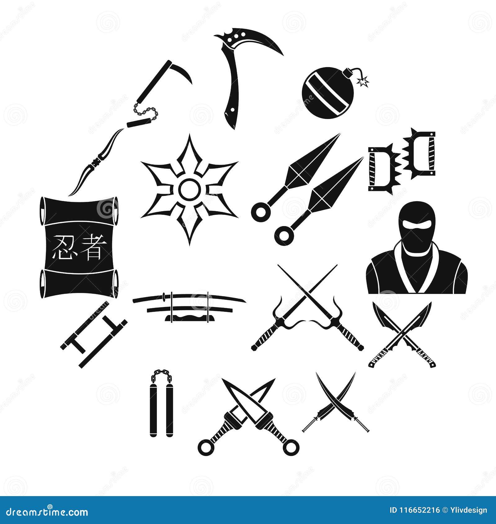 Ninja Tools Icons Set, Simple Style Stock Vector - Illustration of arms ...