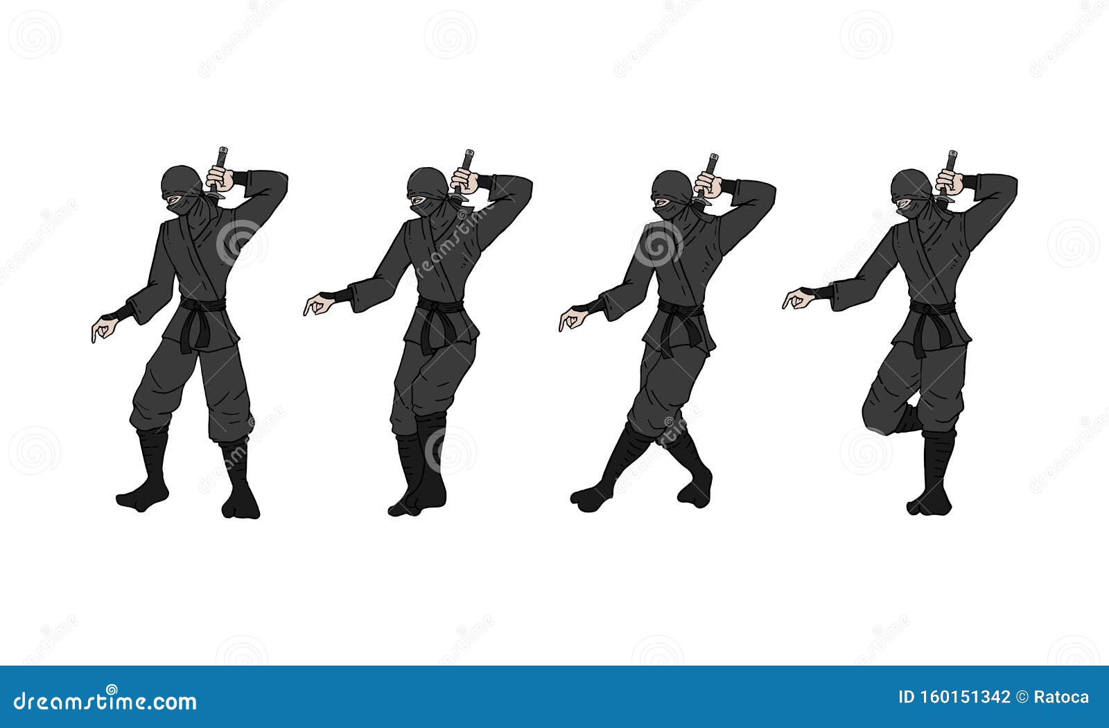 Ninja walking draw stock vector. Illustration of katana - 160151342