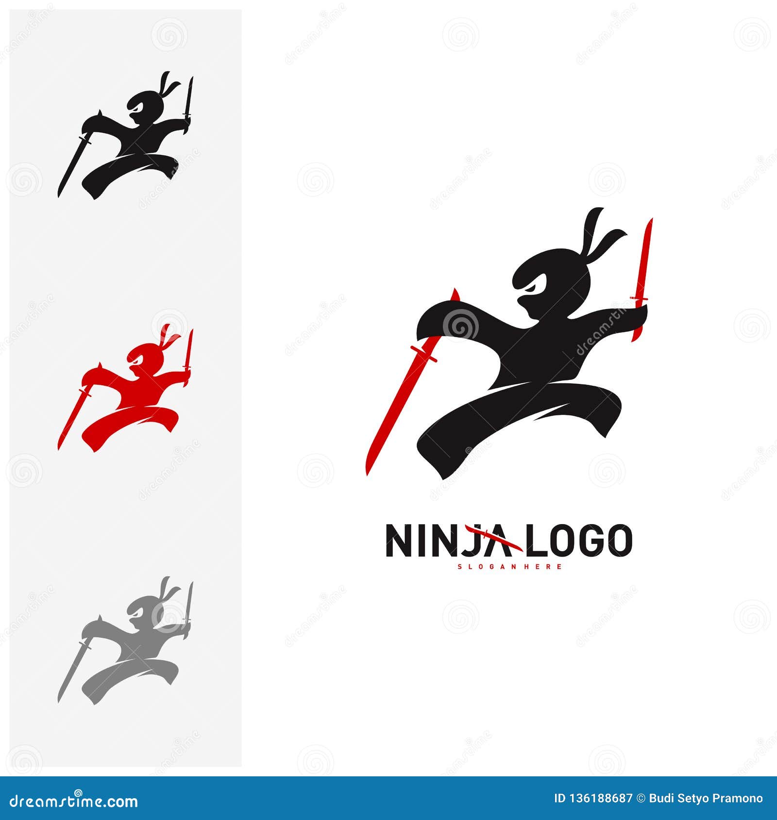 Ninja Warrior Logo Design Vector Template. Silhouette of Japanese ...