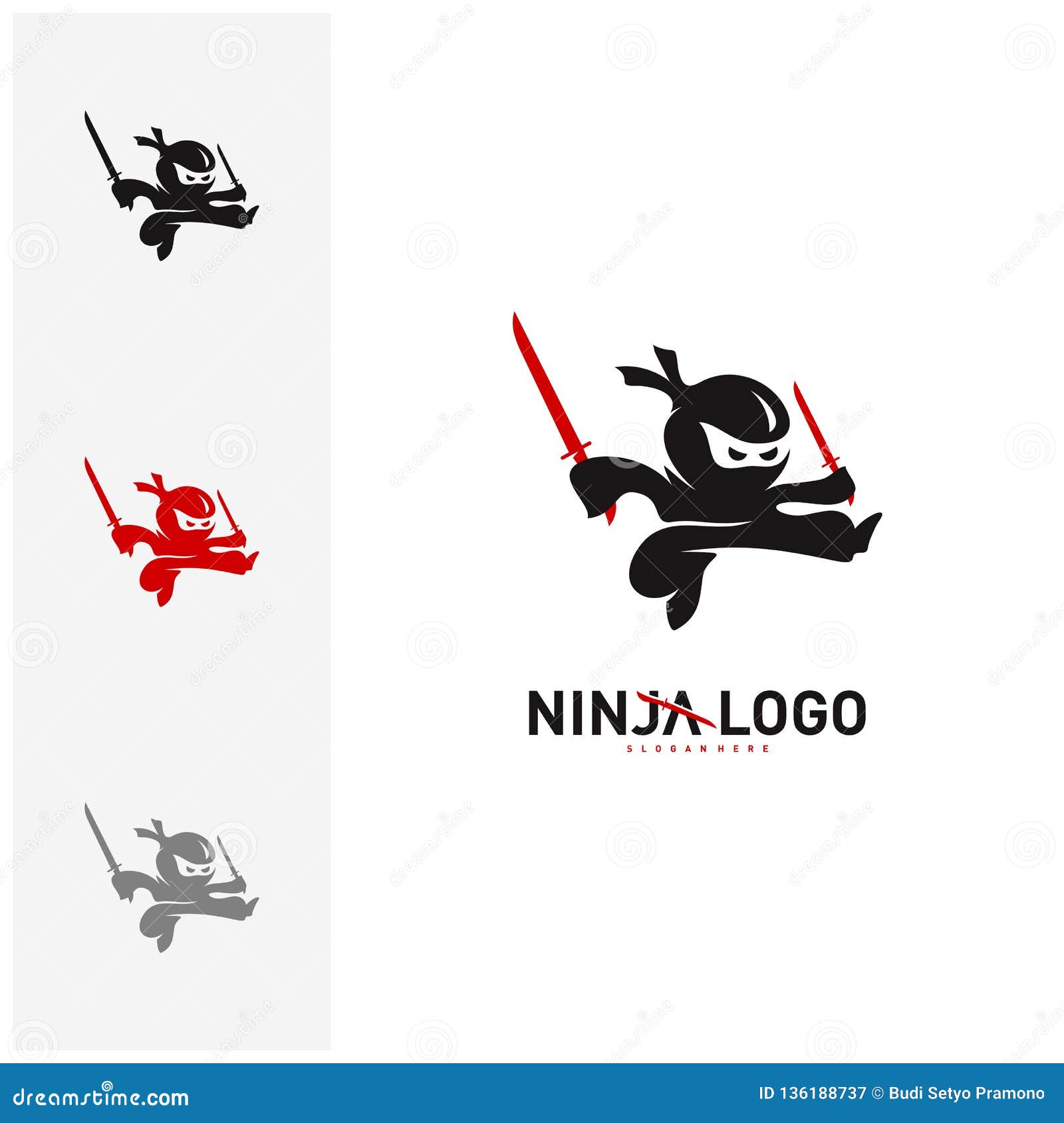 Ninja Warrior Logo Design Vector Template. Silhouette of Japanese ...
