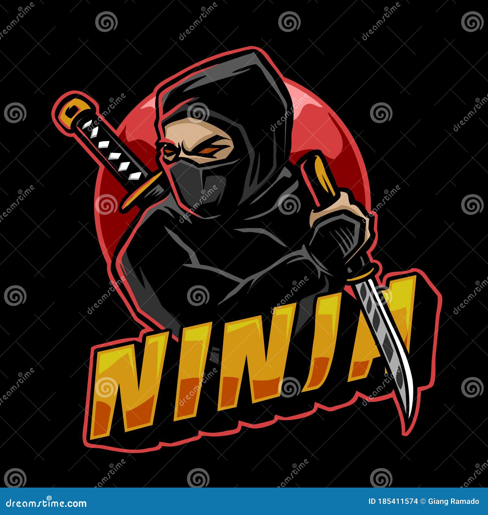 Ninja warrior logo mascot stock vector. Illustration of team - 185411574