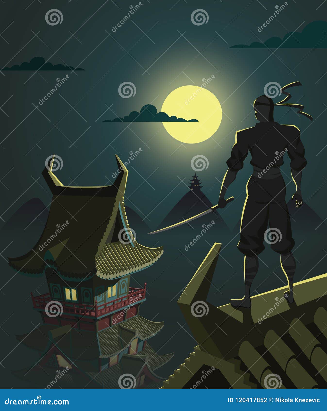 Ninja On The Roof Vector Illustration | CartoonDealer.com #31955700