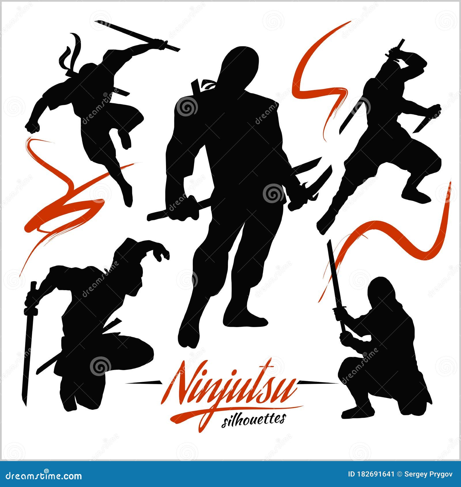 Ninja Warriors - Vector Set, Vector Silhouettes Isolated on White Stock ...