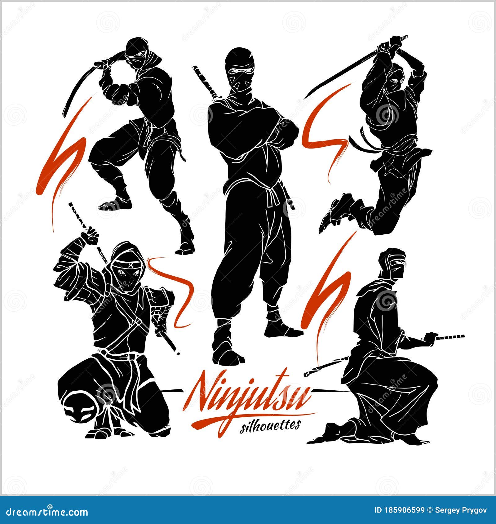 Ninja Warriors - Vector Set, Vector Silhouettes Isolated on White Stock ...