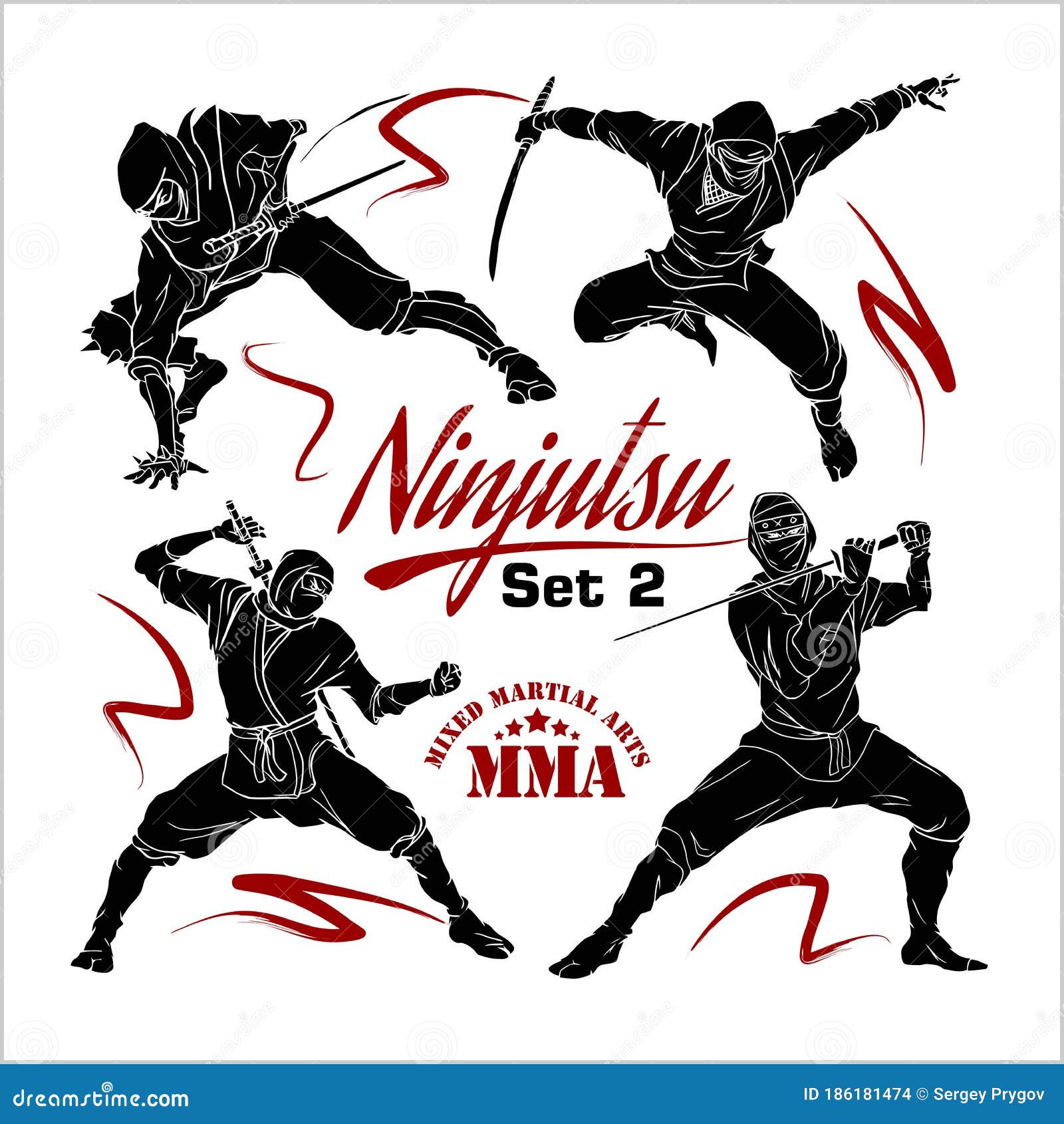 Ninja Warriors - Vector Set, Vector Silhouettes Isolated On White ...