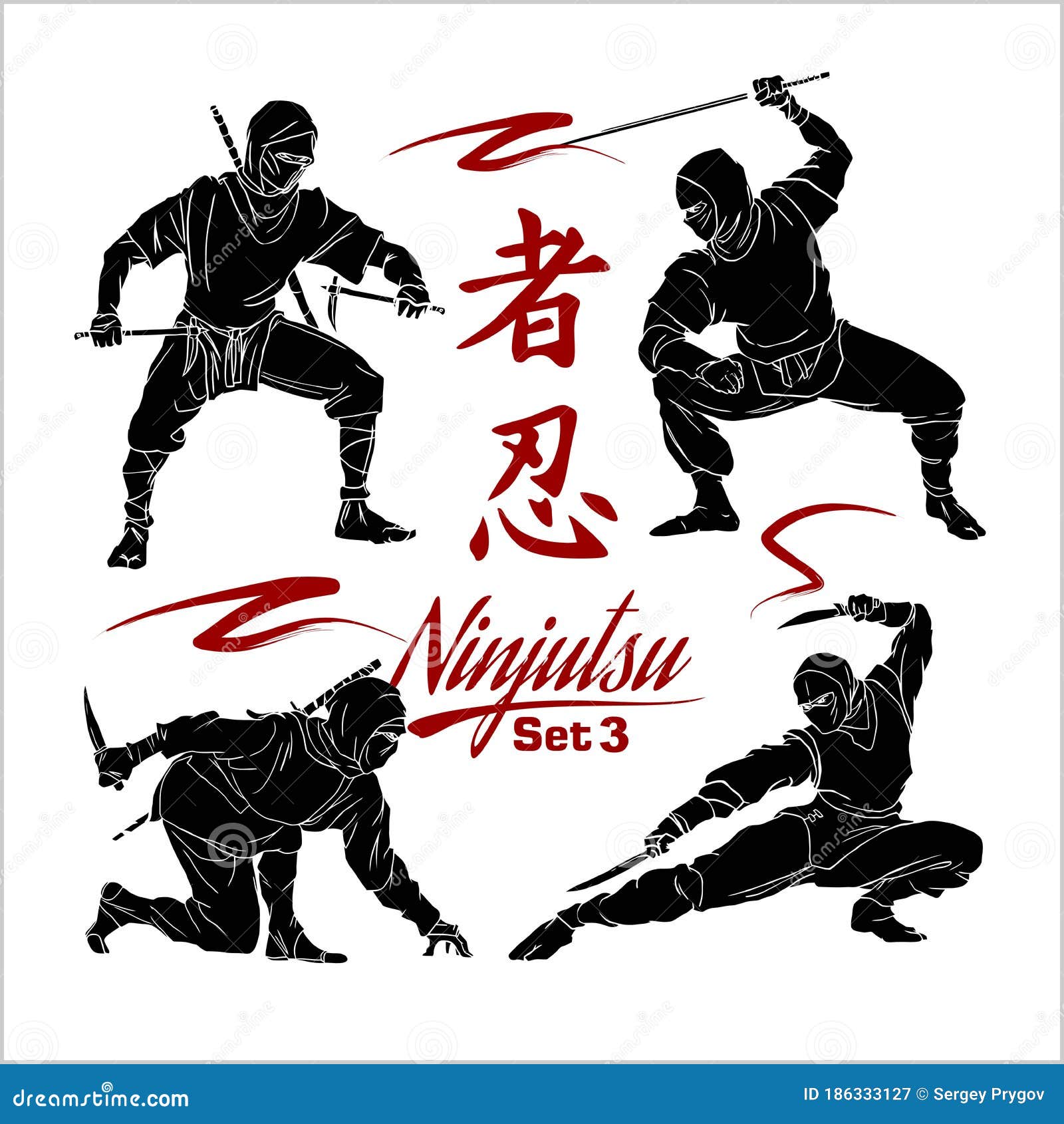 Ninja Warriors - Vector Set, Vector Silhouettes Isolated on White Stock ...