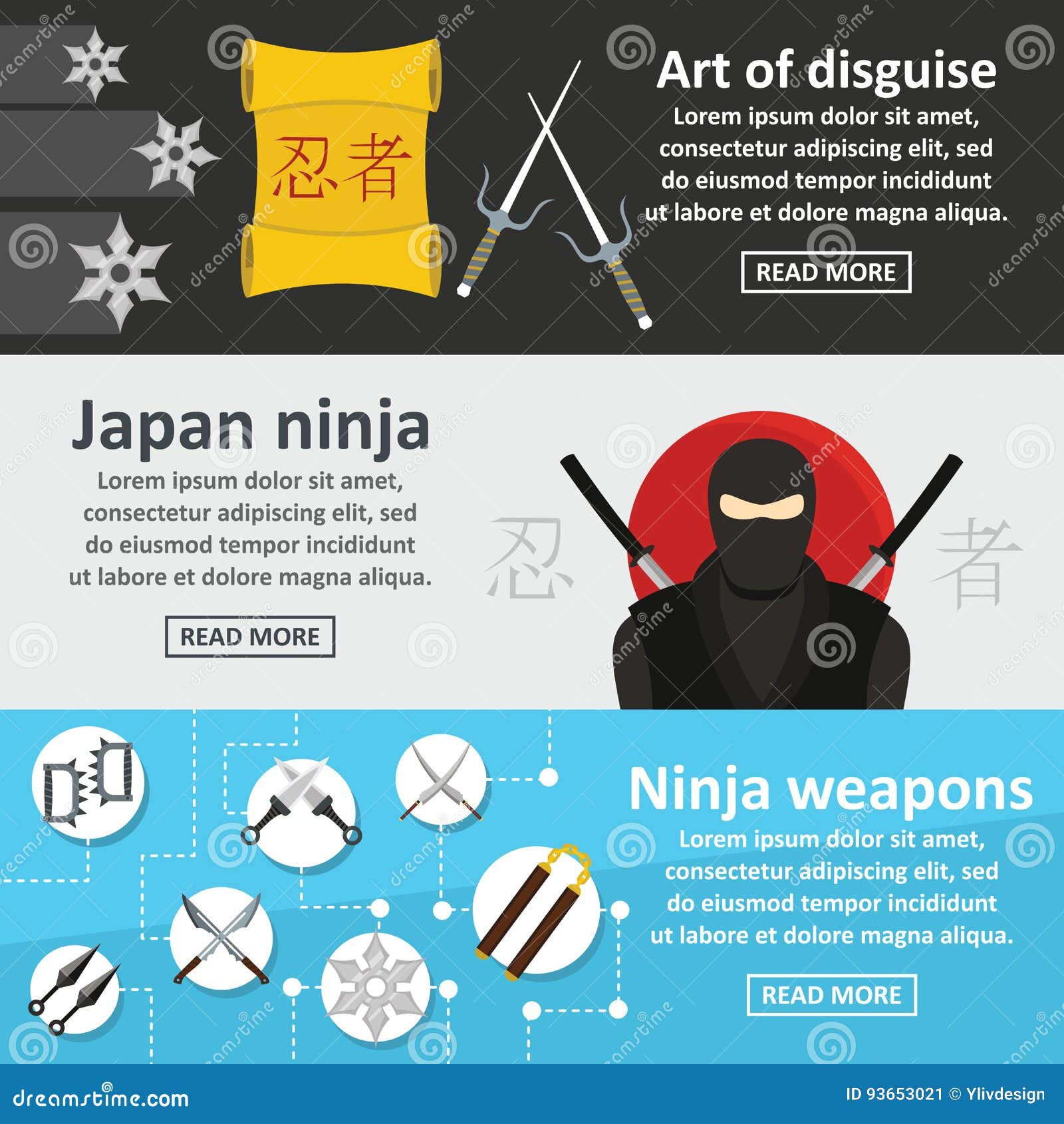 Ninja Weapon Banner Horizontal Set, Flat Style Stock Vector ...