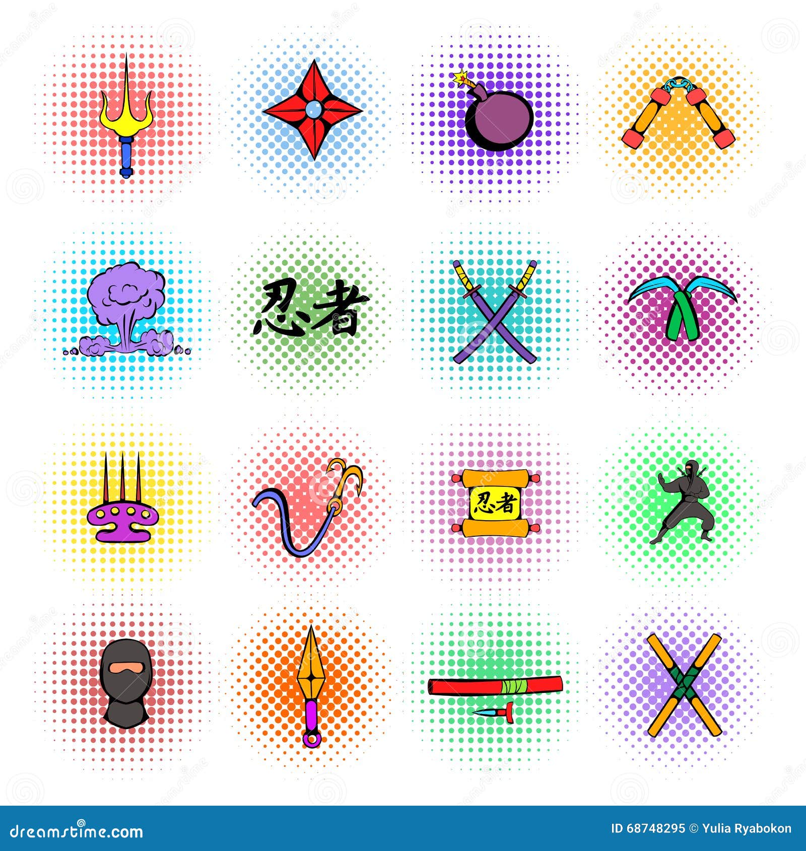 Ninja Weapon Icons Set, Comics Style Stock Vector - Illustration of ...