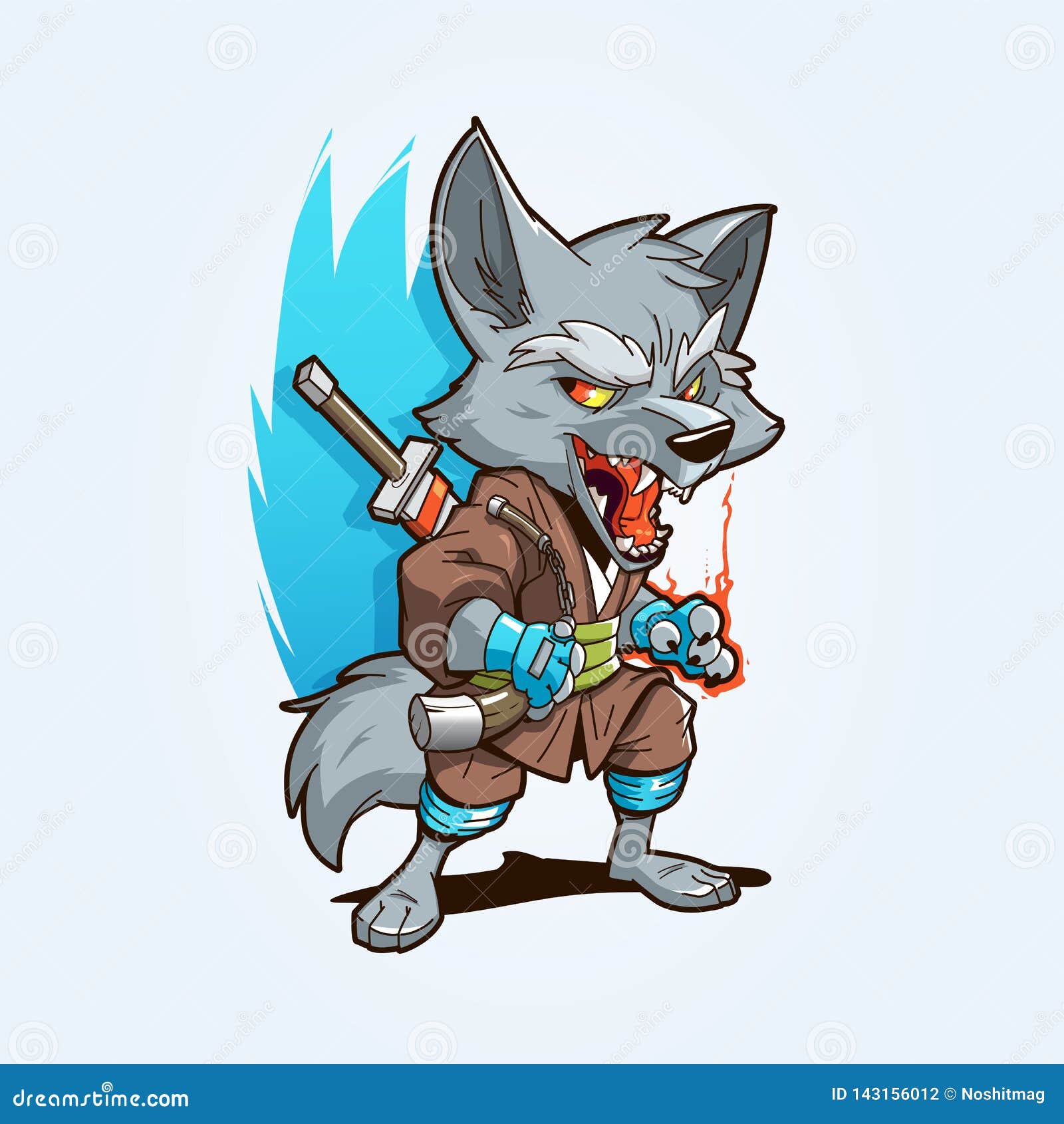 Ninja Wolf Mascot ilustração do vetor. Ilustração de perigo - 143156012