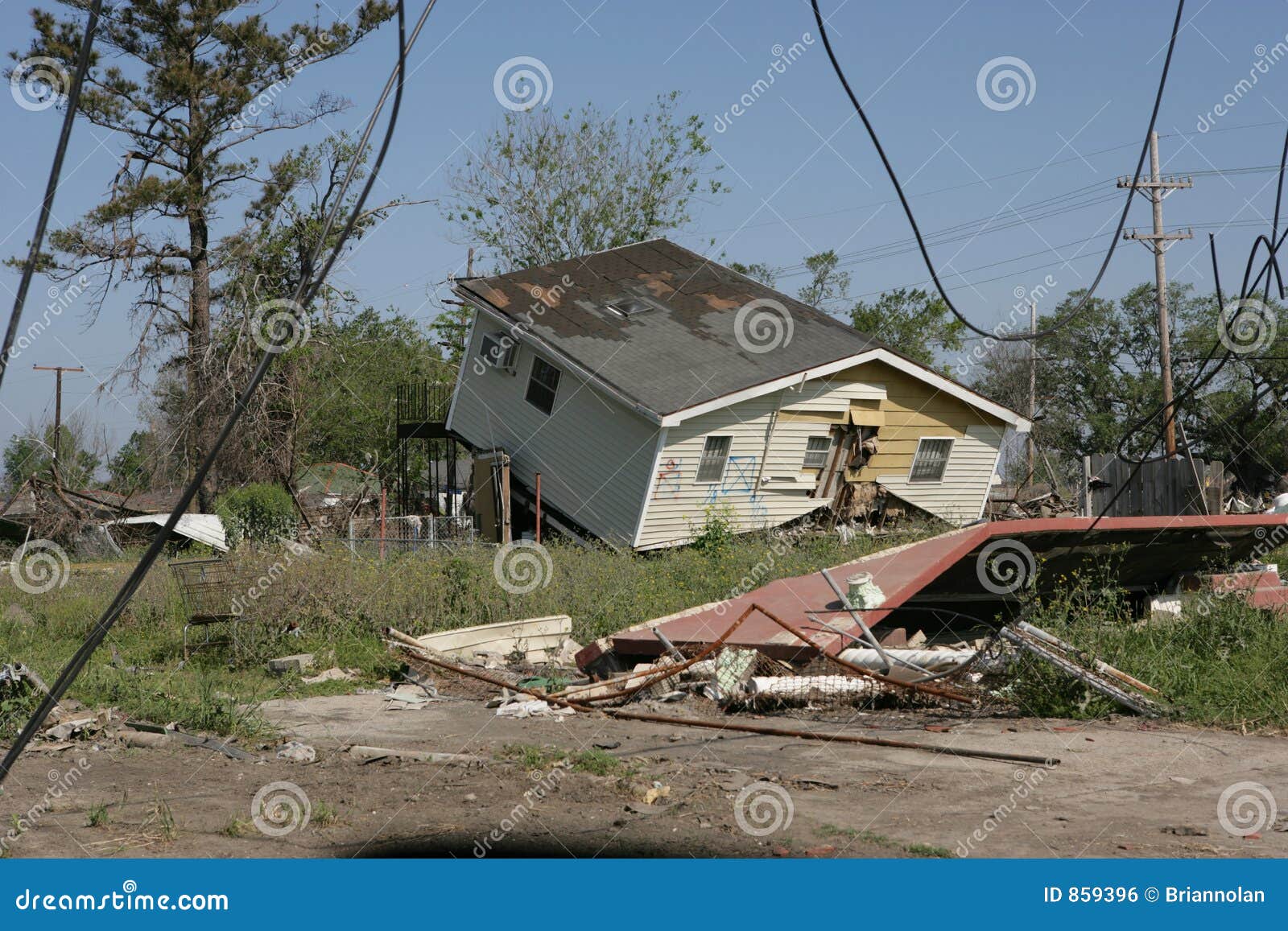 Ninth Ward Yellow House Off Foundation Stock Photo - Image of despair ...