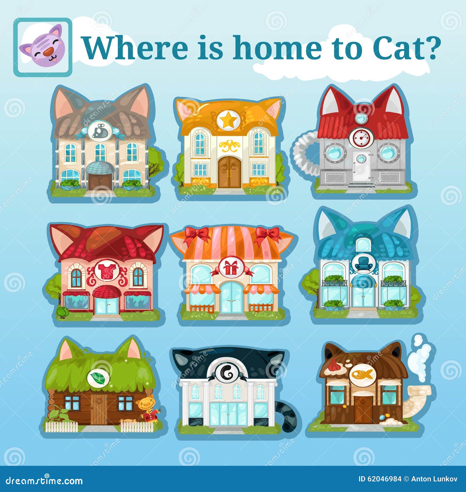 Nio Symboler Av Olika Katthus Vektor Illustrationer - Illustration av ...