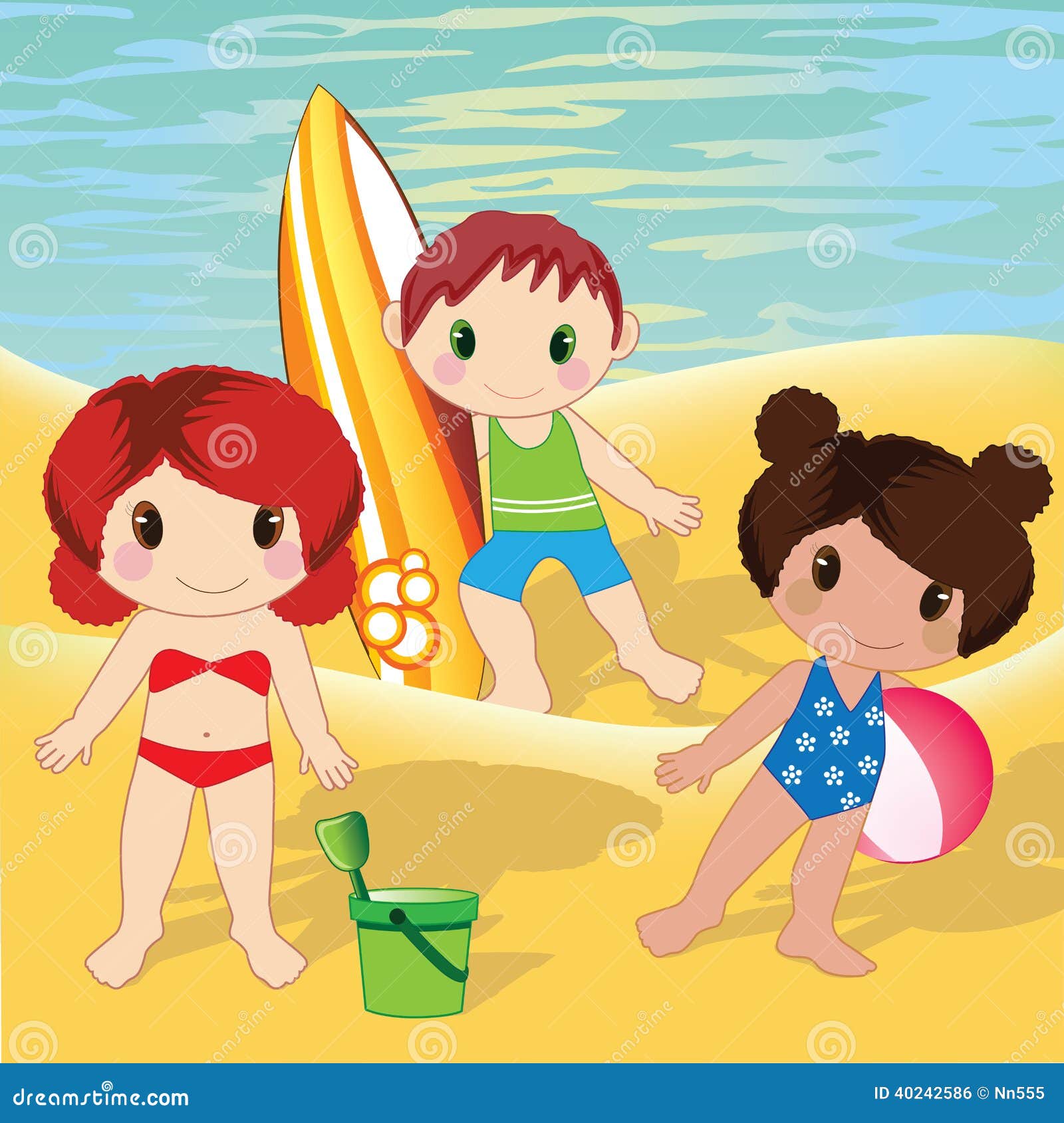 Niños En La Playa Ilustración del Vector - Imagen: 40242586