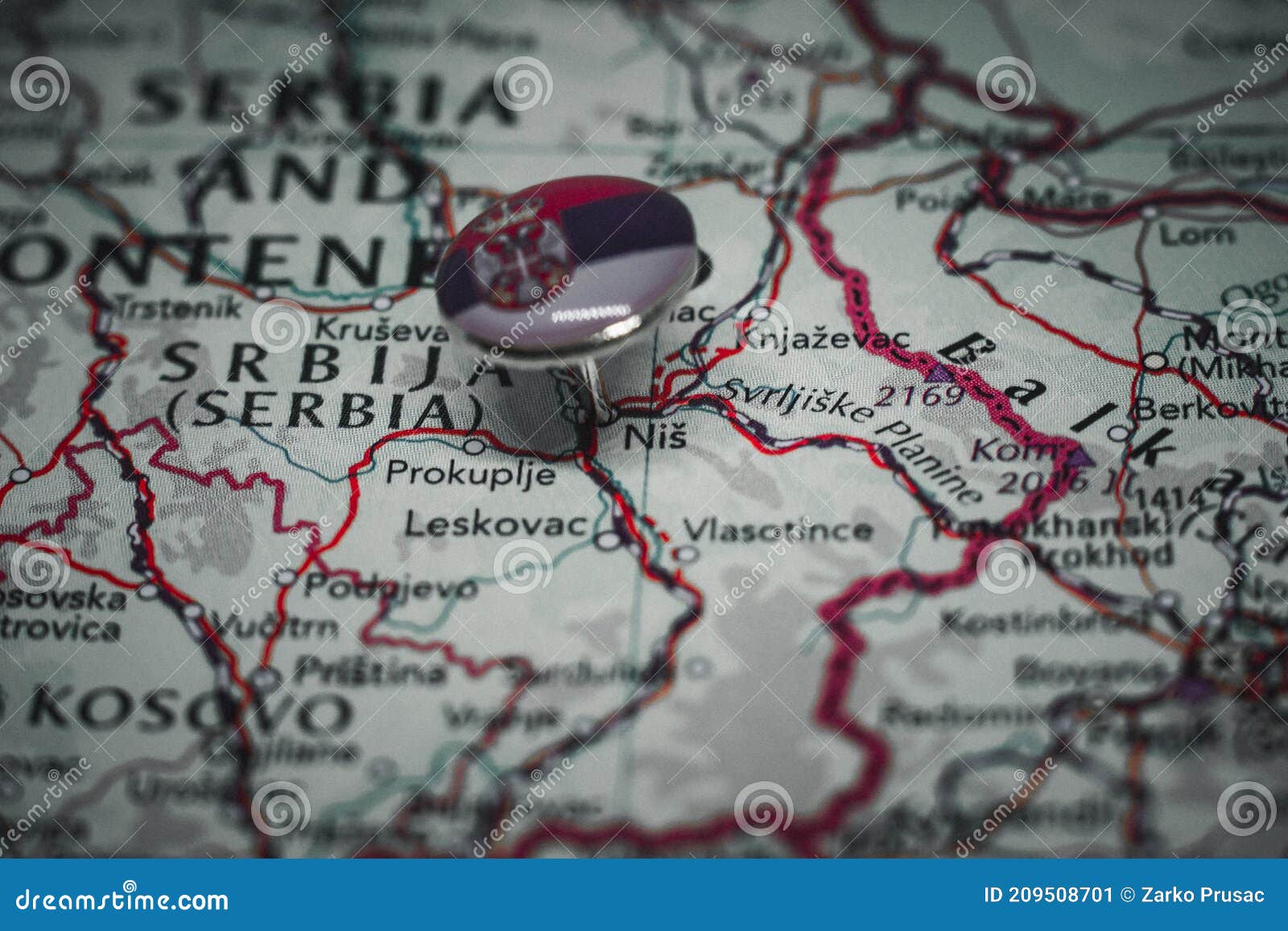 Nis Pinned on a Map with Flag of Serbia Stock Image - Image of pinned ...