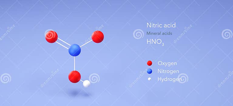 Nitric Acid Molecule, Molecular Structures, Oxidizing Acids, 3d Model ...