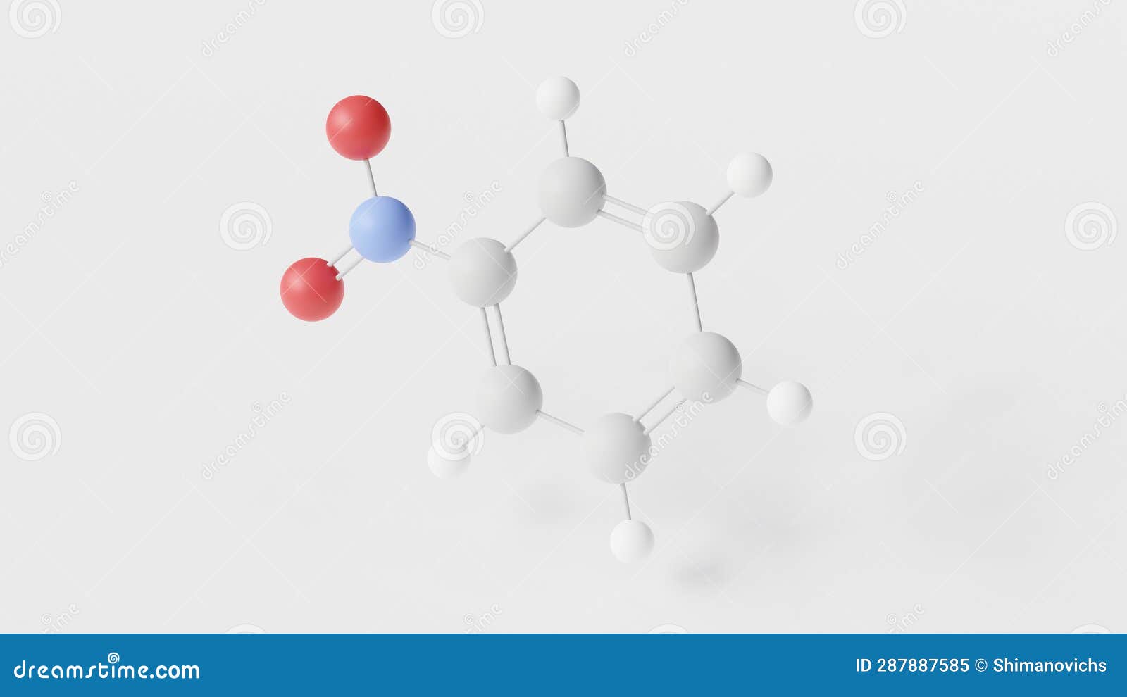Nitrobenzene Molecule 3d, Molecular Structure, Ball and Stick Model ...