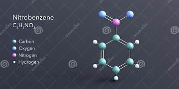 Nitrobenzene Molecule 3d Rendering, Flat Molecular Structure with ...