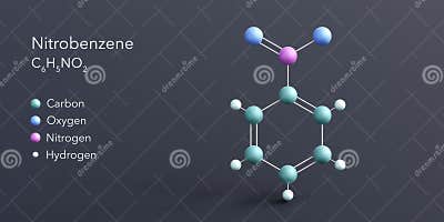 Nitrobenzene Molecule 3d Rendering, Flat Molecular Structure with ...