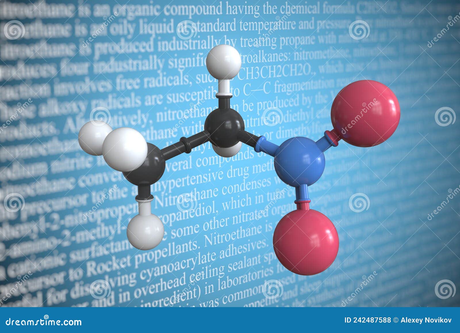 Nitroethane Scientific Molecular Model, 3D Rendering Stock Illustration ...
