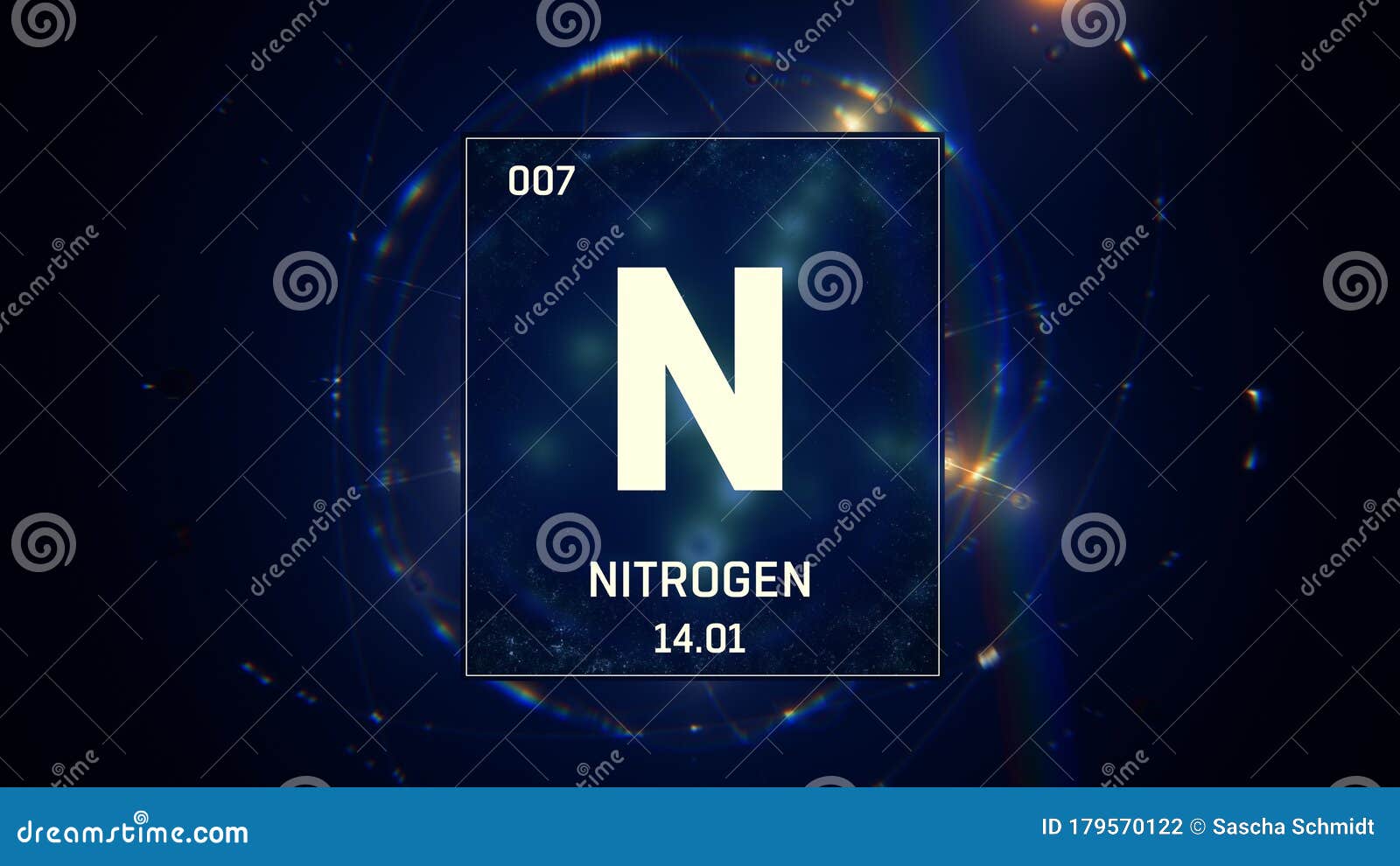 Nitrogen As Element 7 Of The Periodic Table 3D Animation On Blue ...
