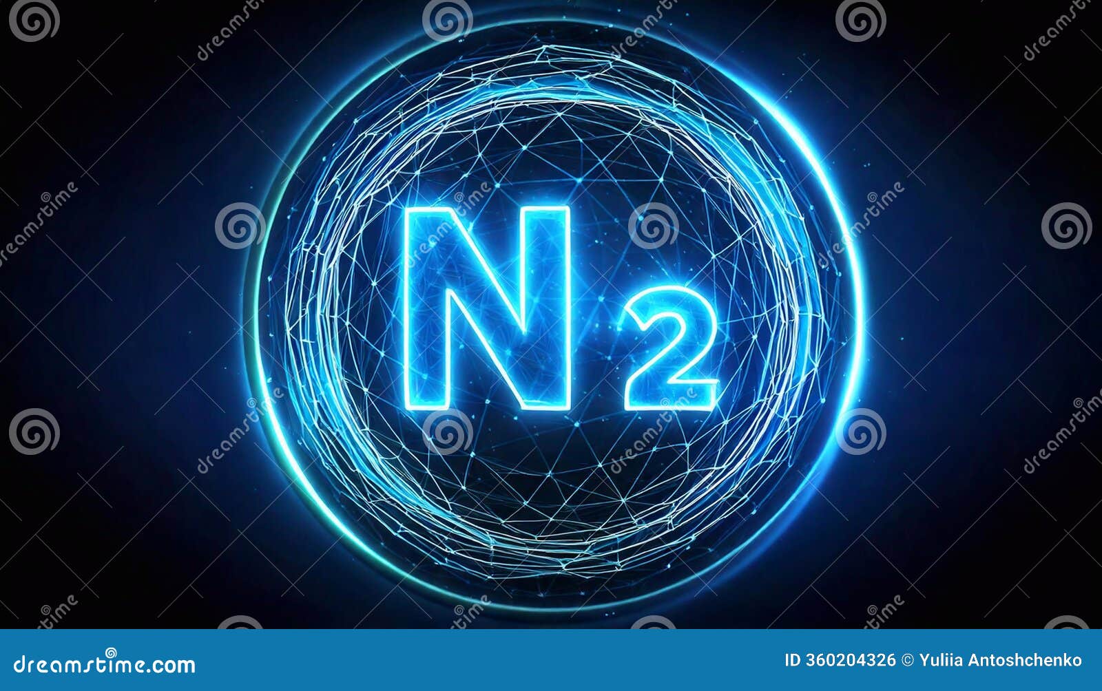 Nitrogen Gas Molecular Structure with Glowing N2 Representation and ...