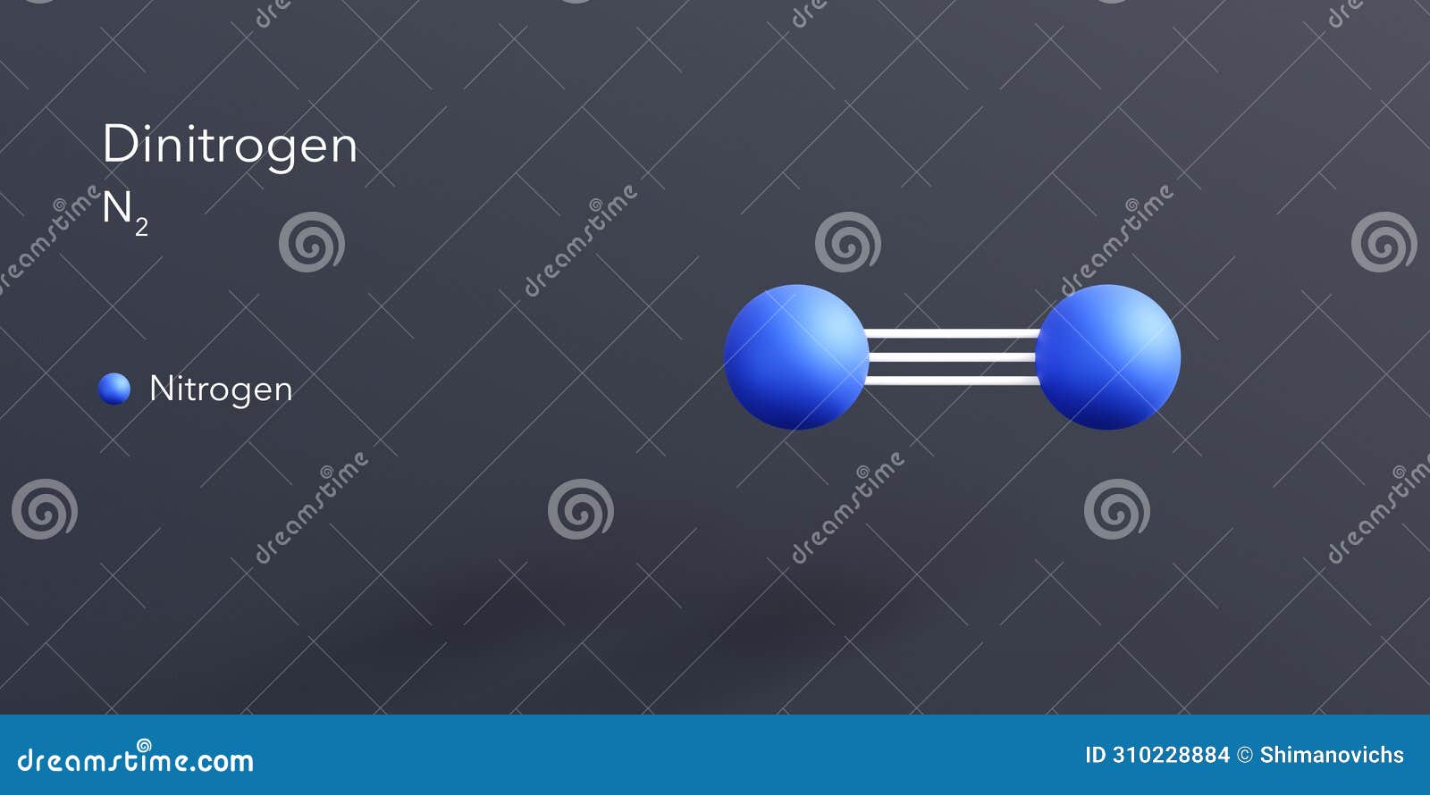 Nitrogen Molecule 3d, Molecular Structure, Ball And Stick Model ...