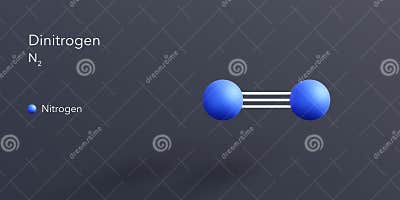 Nitrogen Molecule 3d Rendering, Flat Molecular Structure with Chemical ...