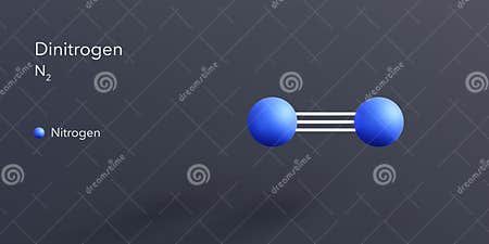 Nitrogen Molecule 3d Rendering, Flat Molecular Structure with Chemical ...
