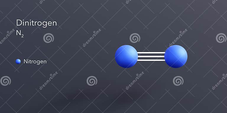 Nitrogen Molecule 3d Rendering, Flat Molecular Structure with Chemical ...
