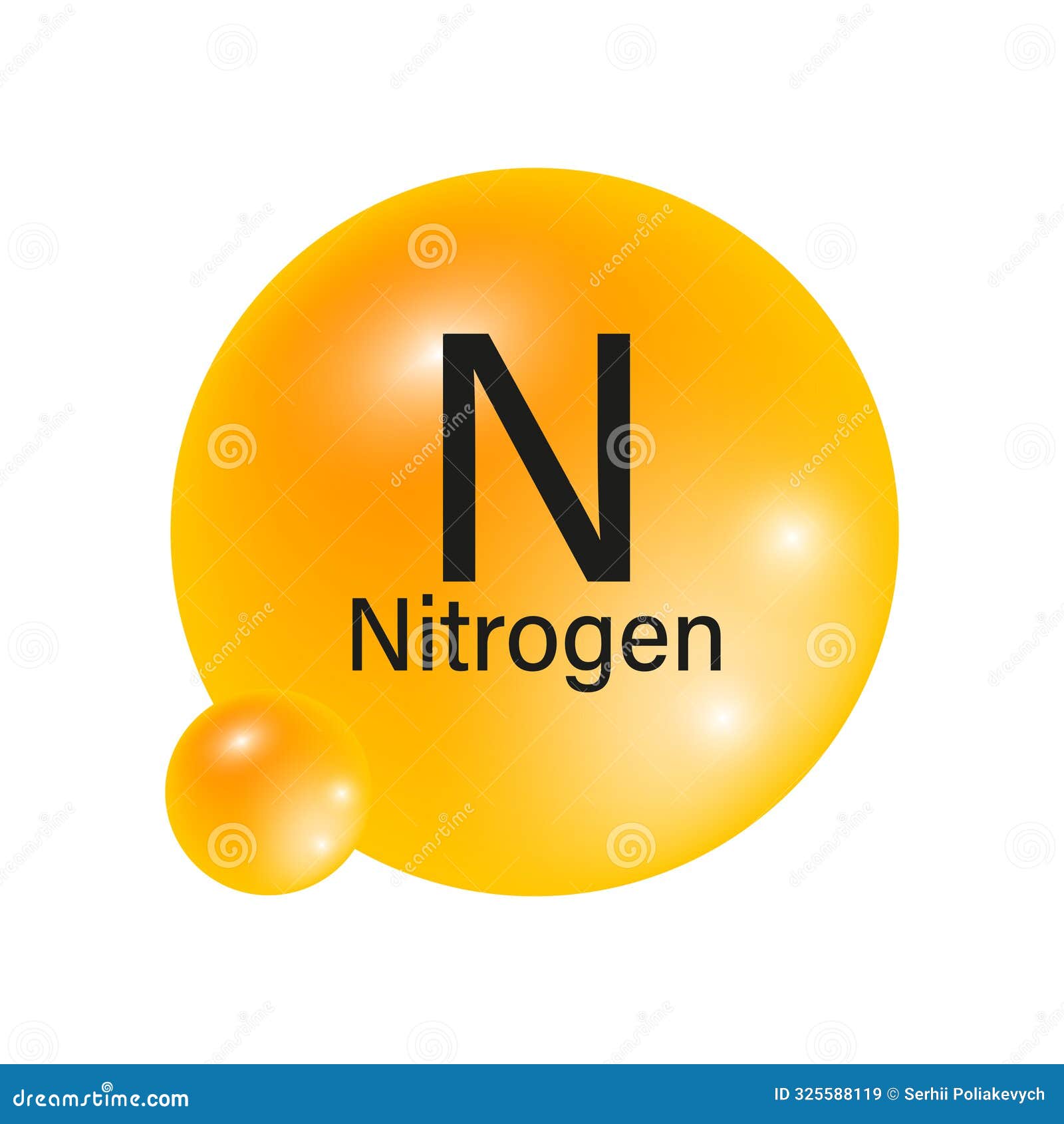 Nitrogen N Icon. Yellow Glossy Sphere. Chemical Element Vector. Clean ...