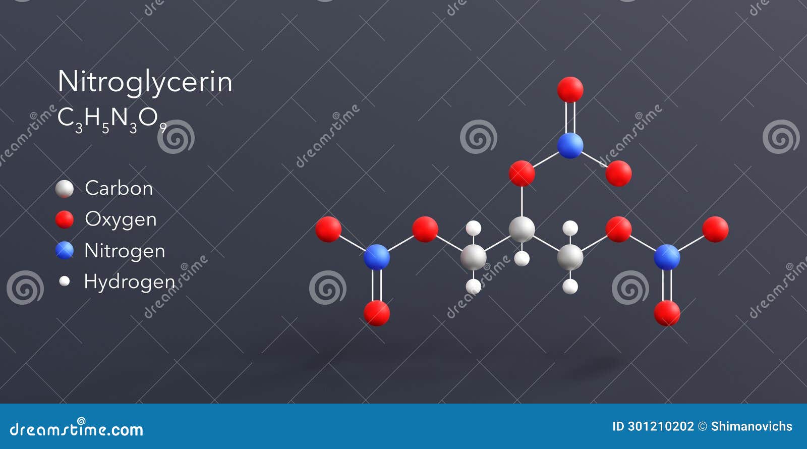 Nitroglycerin Molecule 3d Rendering, Flat Molecular Structure with ... Nitroglycerin Molecule 3d Rendering, Flat Molecular Structure with ...
