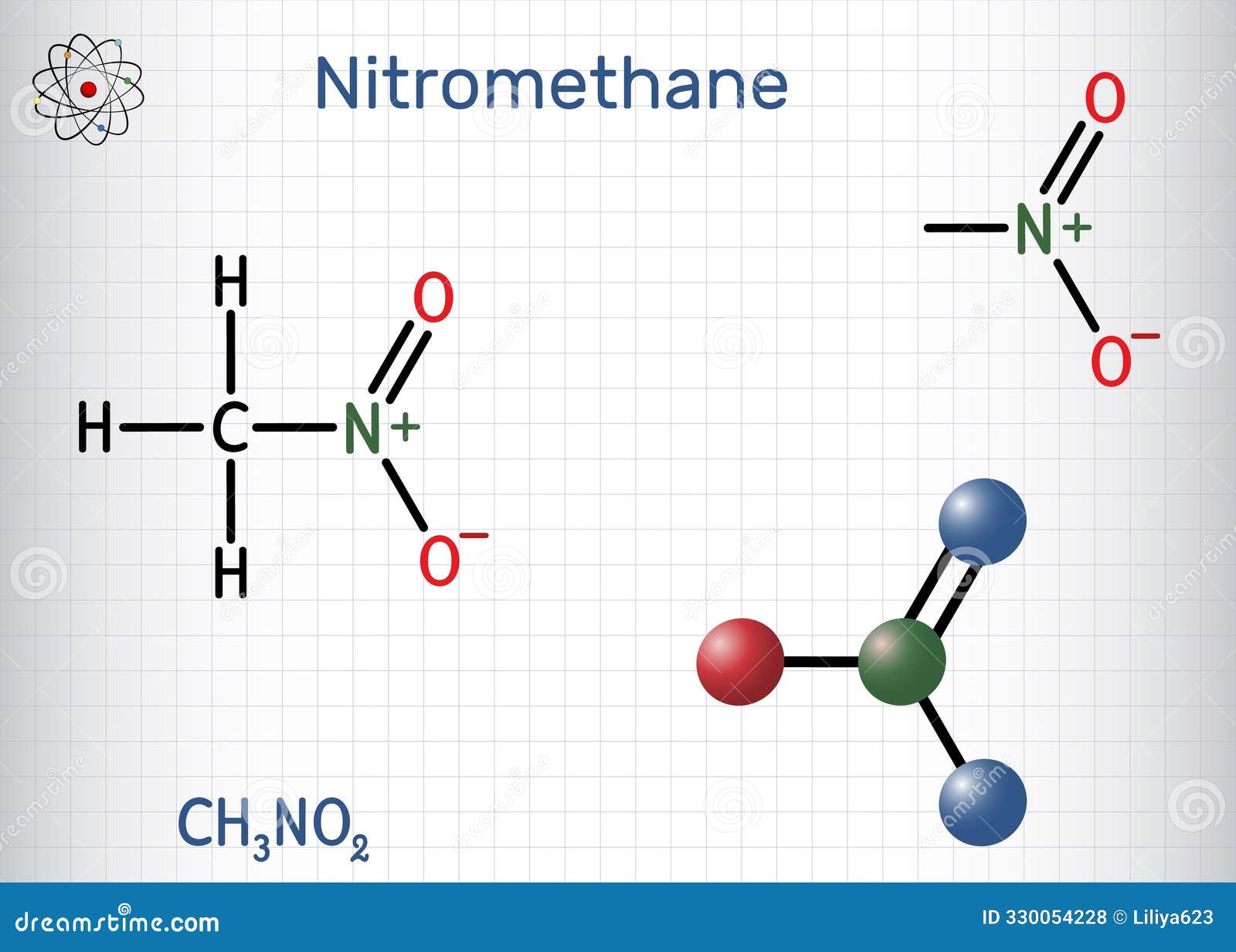 Nitromethane Molecule. Structural Chemical Formula, Molecule Model ...
