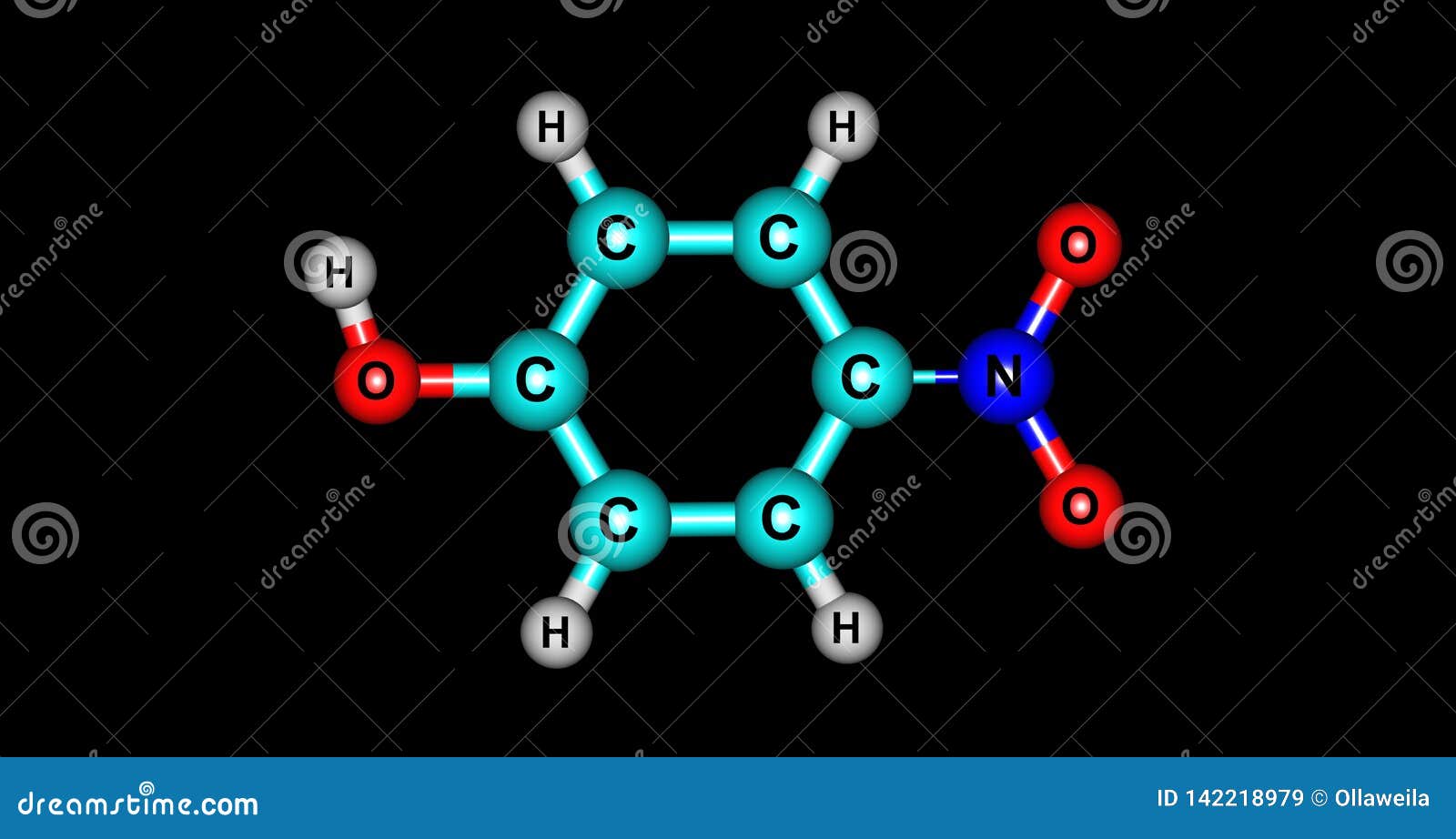 4-Nitrophenol Molecular Structure Isolated on Black Stock Illustration ...