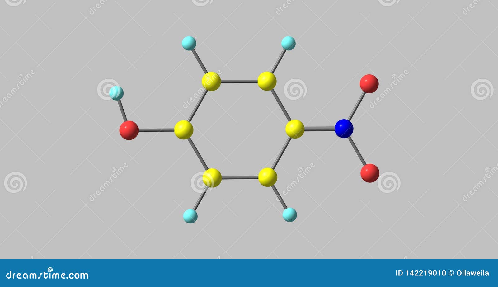 4-Nitrophenol Molecular Structure Isolated on Grey Stock Illustration ...