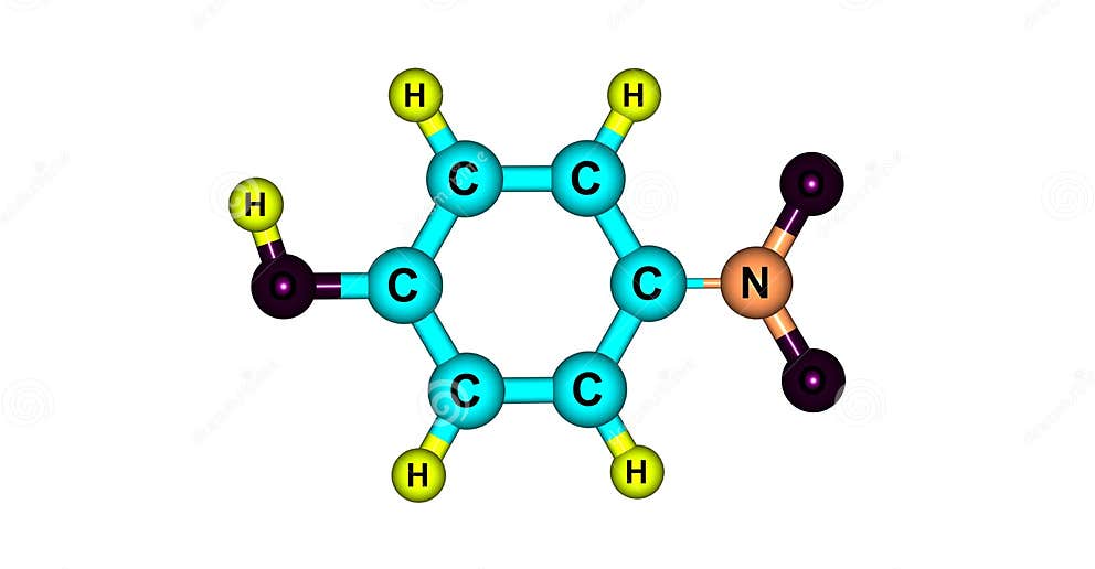 4-Nitrophenol Molecular Structure Isolated on White Stock Illustration ...