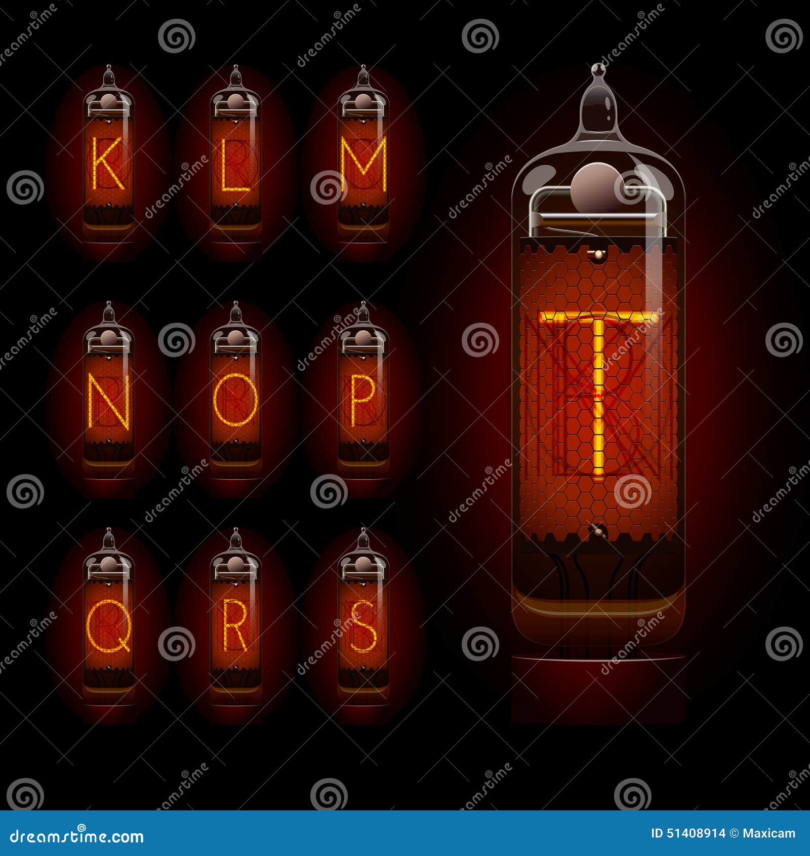 Nixie Tube Indicator Isolated On White. Number 1 One And 2 Two Stock ...