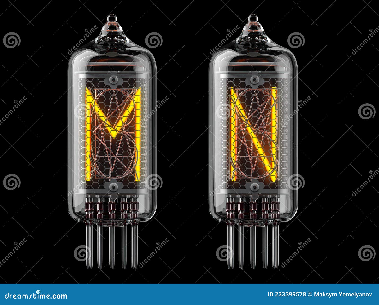 Nixie Tube Indicator. Number 5 Five And 6 Six On Black Background ...