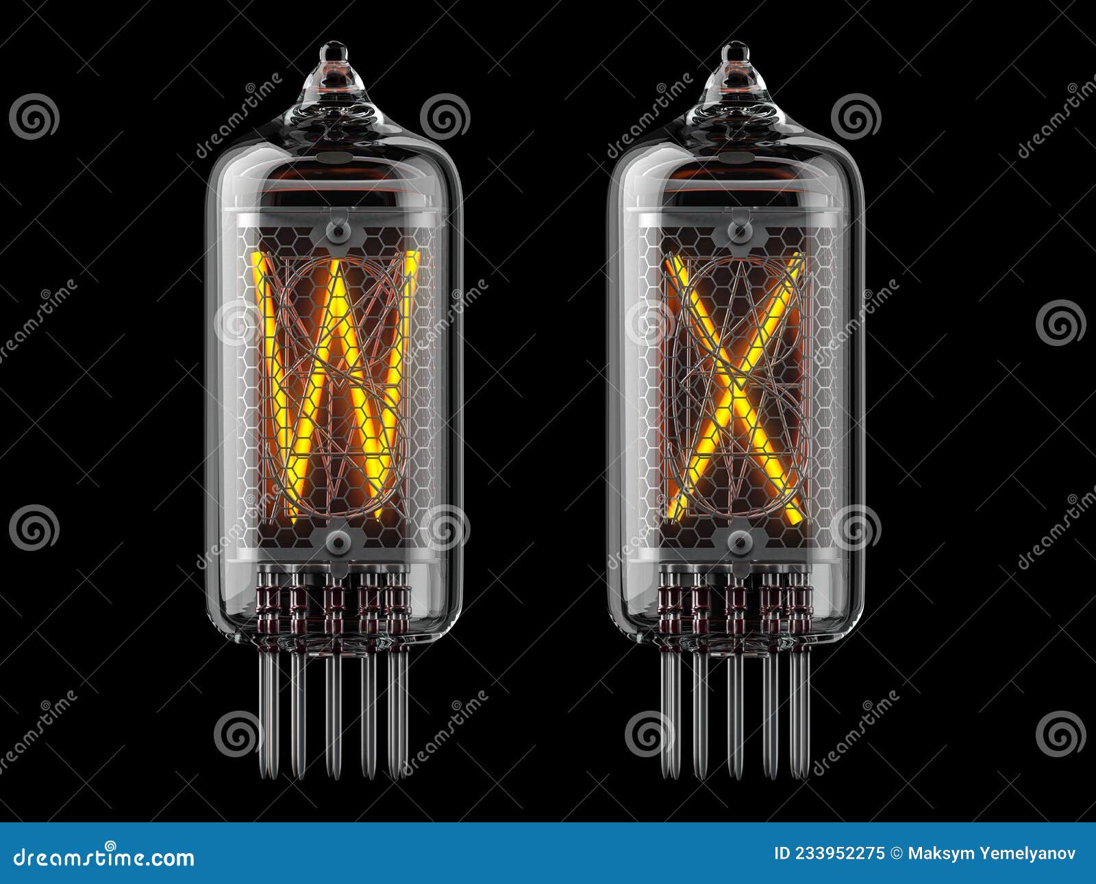 Nixie Tube Indicator. Letters W and X on Black Background Stock ...