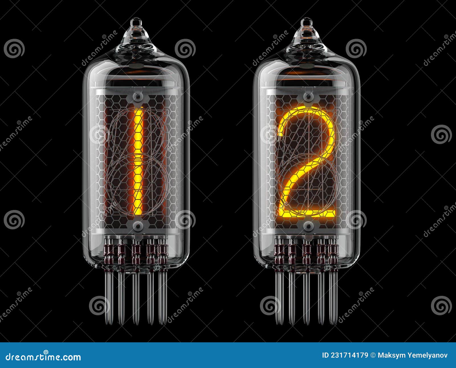 Nixie Tube Indicator. Empty And Dot On Black Background Stock ...