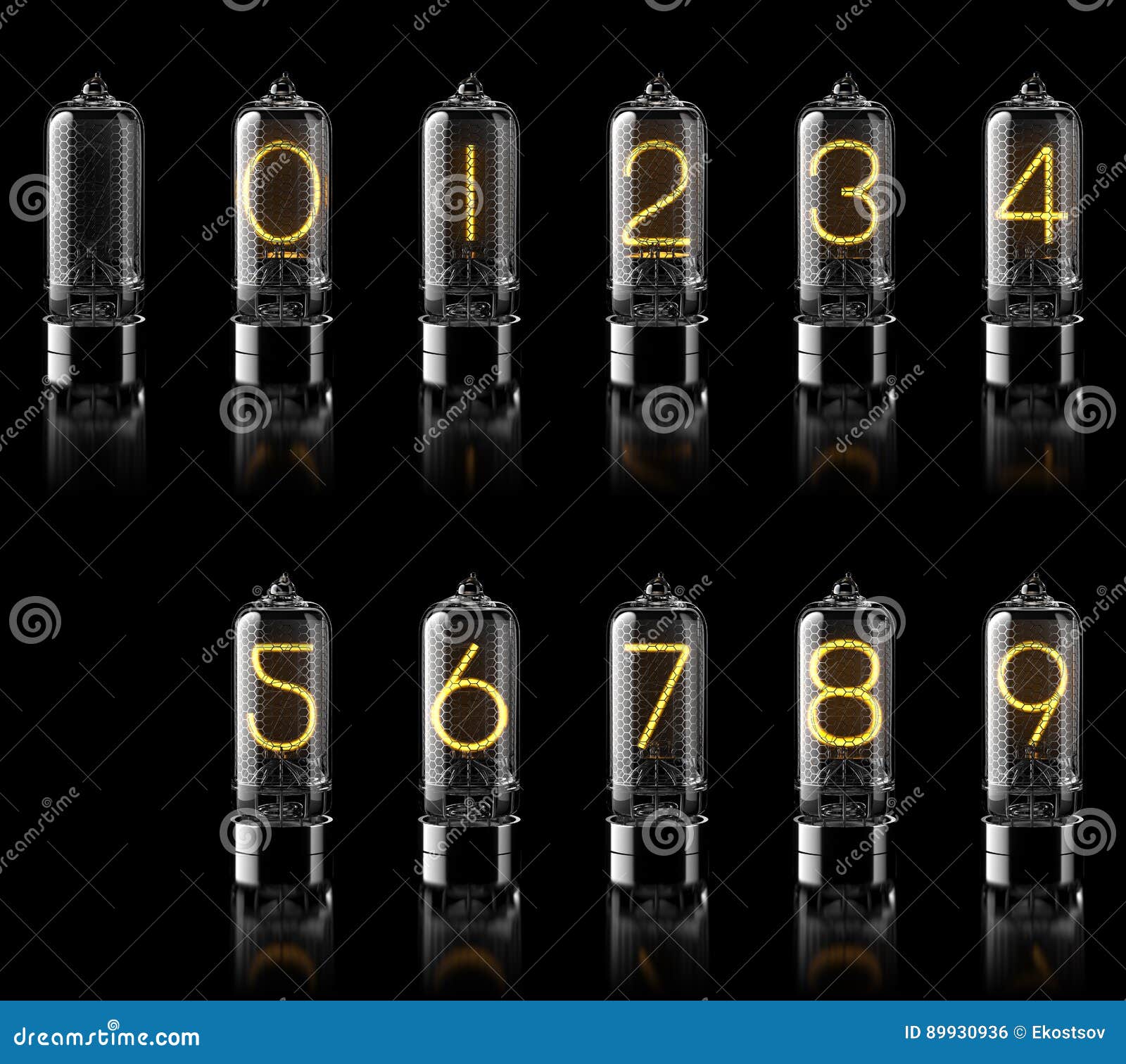Nixie Tubes with Digits Isolated on Black. 3d Rendering Stock Photo ...
