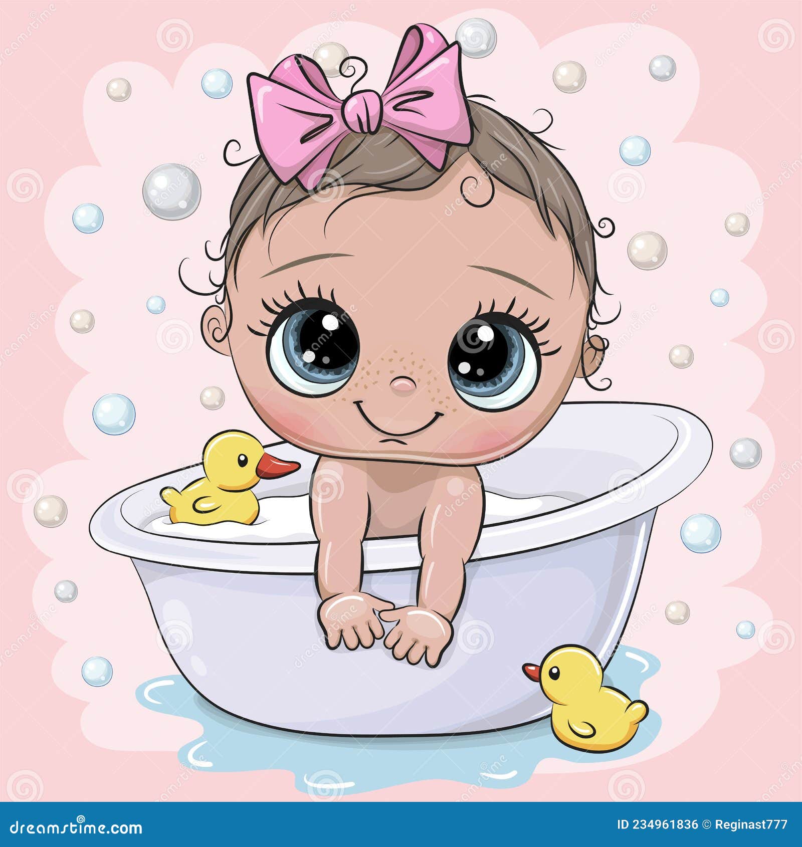 Niña De Dibujos Animados En El Baño Ilustración Del Vector